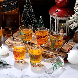 Sliner 24 Pcs Christmas Shot Glasses 2 oz Holiday Glass Cups with Ho Ho Ho Print Mini Christmas Glasses Drinkware Bulk for Drinking Liquor Vodka Whiskey Party Supplies Gifts Table Decoration