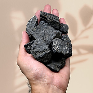 Black Tourmaline Crystals Rough Stone in Bulk, 1lb Regular Pieces Turmalina Negra Piedra Originales, Large Black Tourmaline Crystal Healing Stones for Protection, Do it Yourself Crafts Making