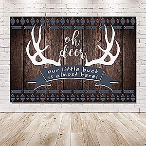 MEHOFOND 7x5ft Rustic Oh Deer Baby Shower Background Props Wood It's A Boy Buck On The Way Baby Shower Antlers Woodland Backdrop Party Decoration Photo Banner Supplies