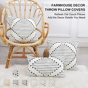 Mecatny Boho Throw Pillow Covers Navy and Cream White Pillow Covers 18X18 Set of 2 Farmhouse Decorative Pillow Covers for Couch Sofa Living Room