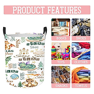 Personalized Dragon Laundry Basket,Custom Name Laundry Hamper,Baby Nursery Hamper Bin,Collapsible Clothes Storage Basket for Bathroom Living Room Bedroom,15.7"x19.5"