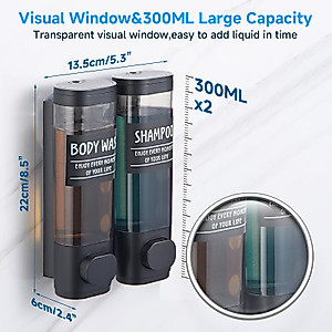 Shampoo and Conditioner Dispenser,GlintGath Shower Dispenser 2 Chamber No Drill Shampoo Dispenser for Shower Wall Mounted Shower Soap Dispenser for Bathroom Hotel,2 * 300ML,Matte Black