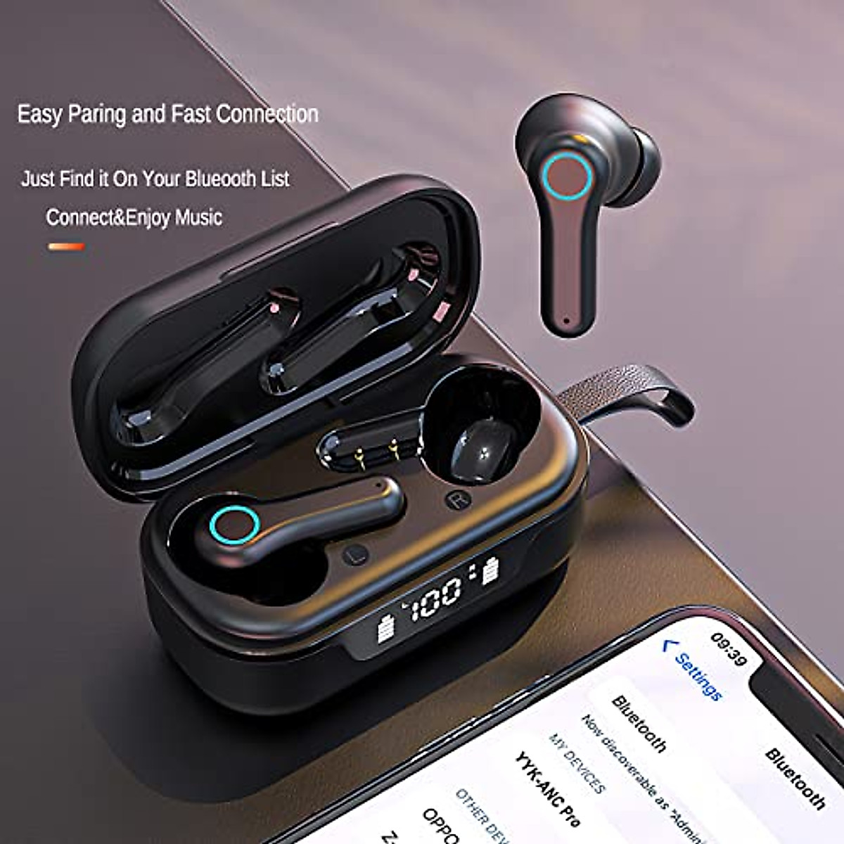 Bluetooth 5.2 Wireless Earbuds, 4 Mic Call Noise Cancelling Wireless Headphones with LED Display, Loud Sound Clear Call Deep Bass in-Ear Headphones with Charging Case Compatible for iPhone Android