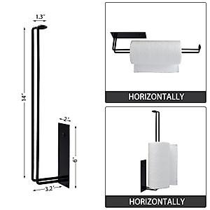 2 Pack Paper Towel Holder Under Cabinet, Black Wall Mount Metal Paper Towel Rack Fits Standard Size Paper Rolls for Kitchen, Bathroom, Garage