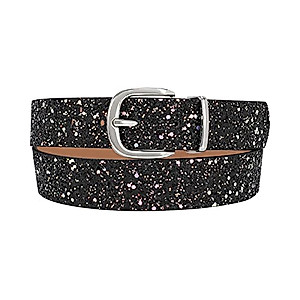 WERFORU Women Shiny Bling Sequins PU Leather Waist Belt for Jeans Dress with Silver Pin Buckle, Black, Fit Waist Size 43-47 Inches-