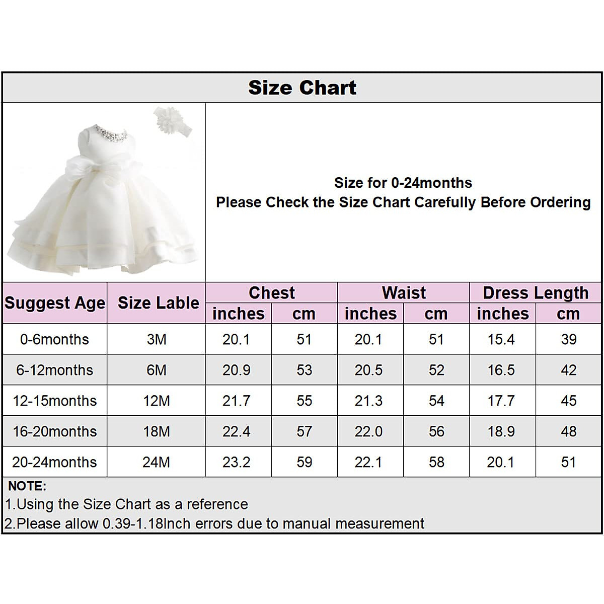 Coozy Baby Girl Dress Christening Baptism Gowns Flower, Ivory, Size 6-12 Months