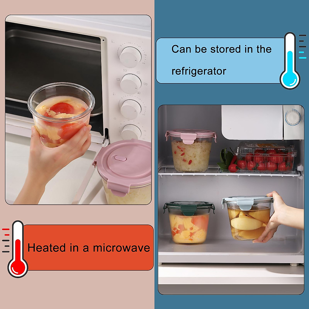 VanEnjoy 23oz 4 Cup Glass Storage Containers with Lids, Airtight Round Food Containers with Lids, Soup Storage Containers Glass Freezer Containers