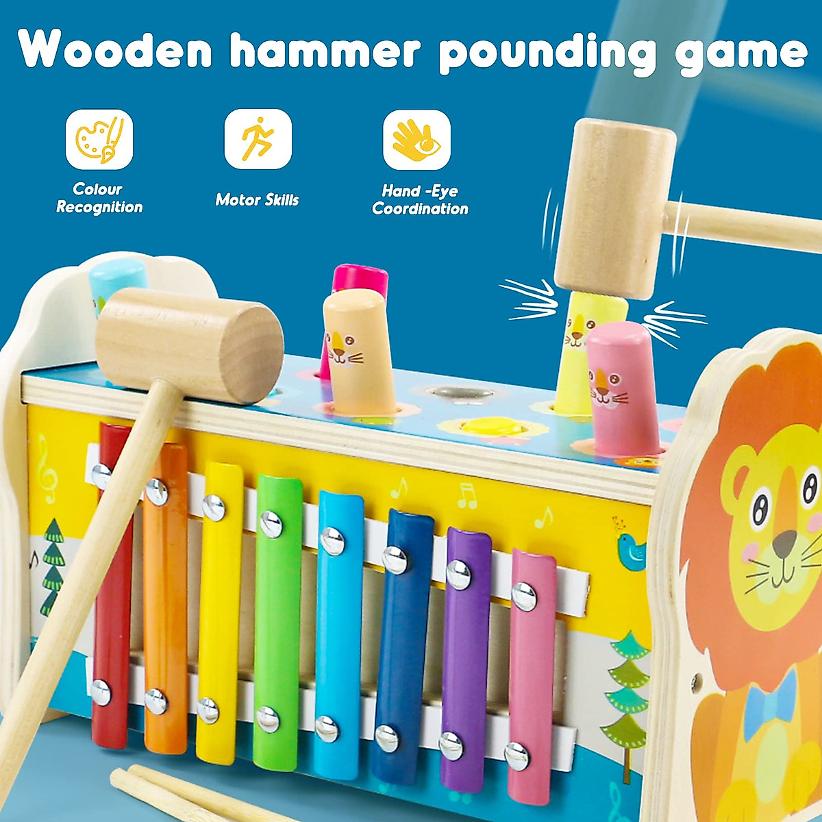 Fajiabao Montessori Toys for 1 2 Year Old Wooden Hammering Pounding with Xylophone Toddlers Learning Developmental Activity Game Birthday Gifts for Boys Girls Age 1 2 3 4
