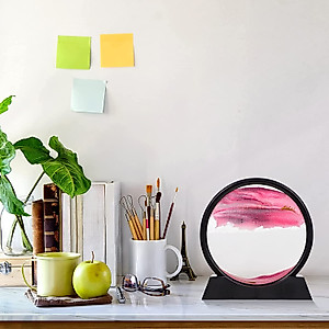 XKSWAMZ 3D Flowing Sand Painting, Moving Sand Art Decor, 3D Hourglass Round Natural Landscape Glass Sand Frame, Quicksand Painting Desktop Ornaments for Home and Office Decor (7 inches, Blue)