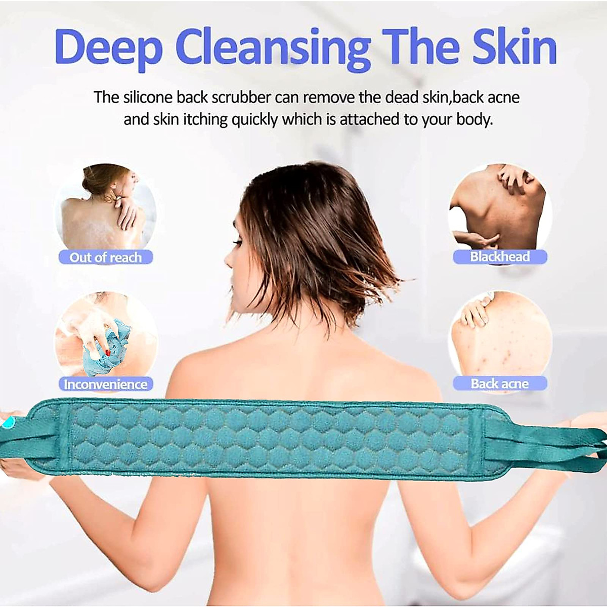 MILIDEE Bath Shower Set Scrubber Glove Loofah Sponge Pouf, Bath Brush Extra Long Dual Sided Scrubber Long Lasting Deep Clean Super Soft, Body Scrubber Exfoliator Men Woman Finger Tricky Toy, Blue