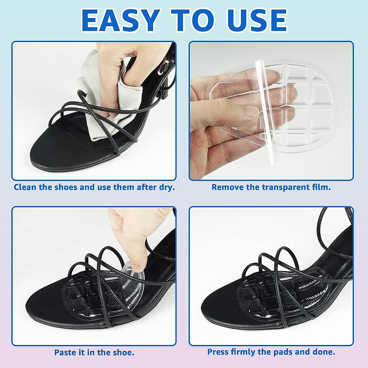 Svowin Ball of Foot Cushions, Metatarsal Pads, Forefoot Pads, Anti Slip Shoe Inserts for Open Toe Shoe, Shoe Pads Heel Pads for Stop Feet from Sliding Forward- 3 Pairs (Clear)