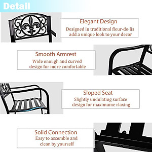 LEISU Outdoor Patio Rocking Chair, Metal Rocking Seat Scroll Design Rocker Armchair for Indoor, Deck, Backyard, Garden (2, Black)