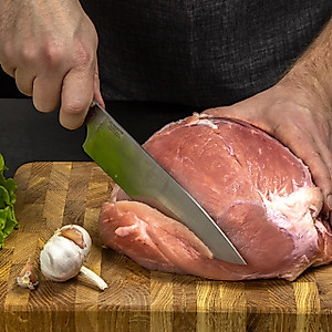 BPS Knives Rosemary - 8 Inch Chef’s Knife with Leather Case - Super Sharp Professional Chef Knife - Premium Stainless Steel Kitchen Knife - Gifts for Men and Women