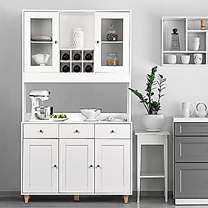SMOOL 71" Traditional Freestanding Kitchen Pantry, Pantry Cabinet with 3 Drawers, Kitchen Cupboard with 5 Storage Cabinets, White