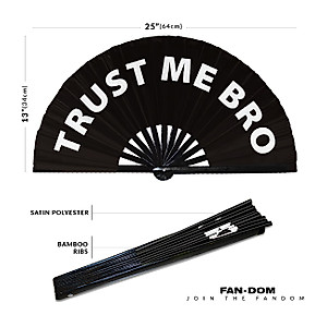Trust Me Bro hand fan foldable bamboo circuit hand fan funny gag slang words expressions statement gifts Festival accessories Rave handheld Circuit event fan Clack fans (Black)