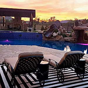 HOMEFUN Chaise Lounge Outdoor with Side Table, Aluminum Pool Lounge Chairs for Outside with Beige Cushions Coffee Table Wheels Adjustable Reclining, Patio Furniture Set, Pack of 3(Antique Bronze)