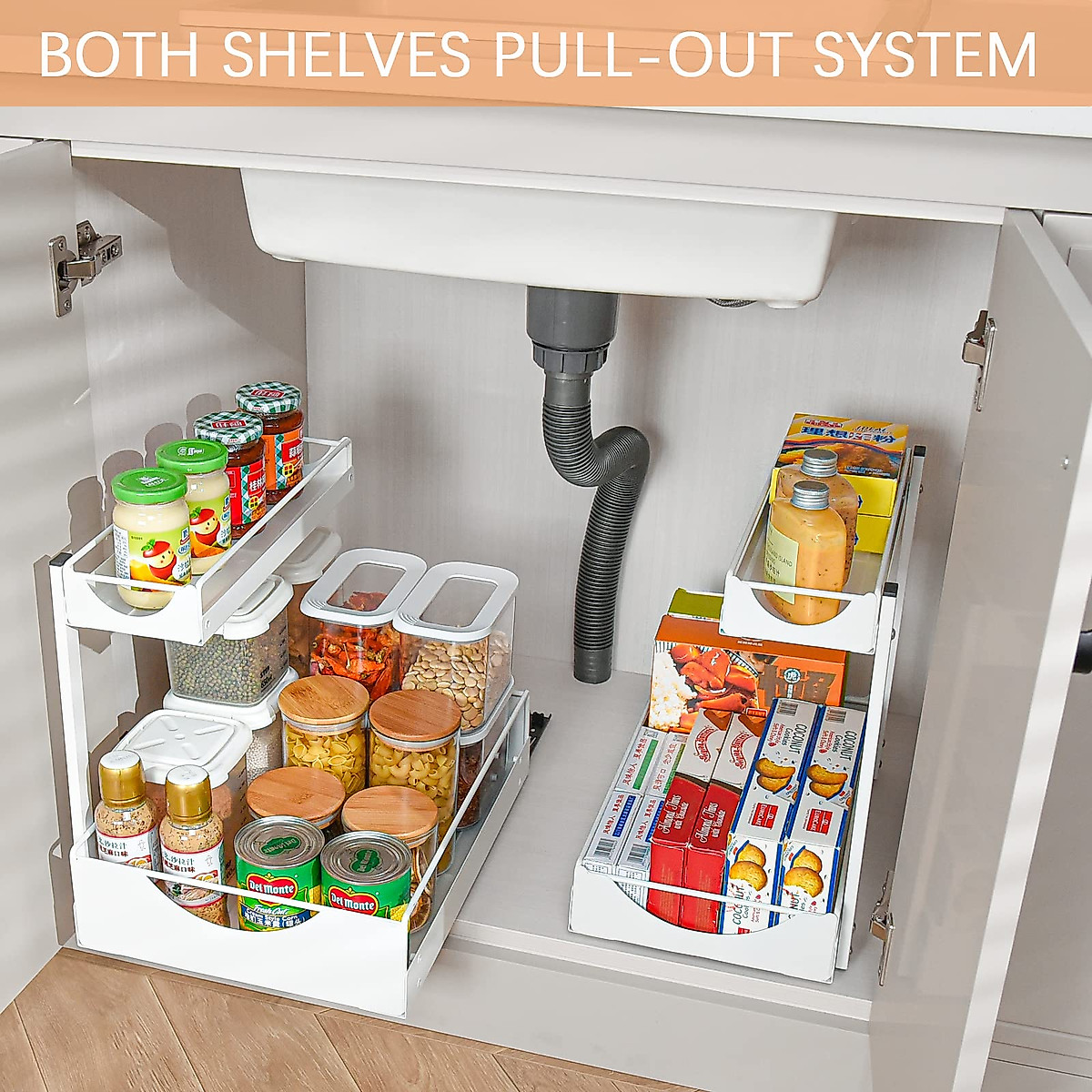 Silintion Under Sink Organizers and Storage-2-Tier Heavy Duty Metal Pull Out Drawers Under Cabinet Organizers Around Plumbing, for Under Kitchen Bathroom Sink Organizers and Storage(White)…
