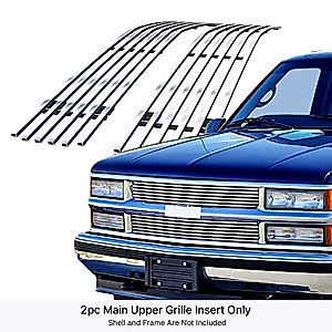APS Compatible with Chevy Blazer C K Pickup Suburban Tahoe 1994-1999 Main Upper Stainless Steel Chrome 8x6 Horizontal Billet Grille Insert C65735A