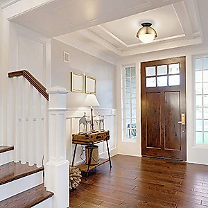 Globe Electric Oswald 1-Light Flush Mount, Matte Brass, Matte Black Accent Canopy, Frosted Glass Shade