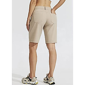 Willit Women's 10" Hiking Golf Long Shorts Quick Dry Athletic Outdoor Summer Shorts with Pockets Khaki Size 10