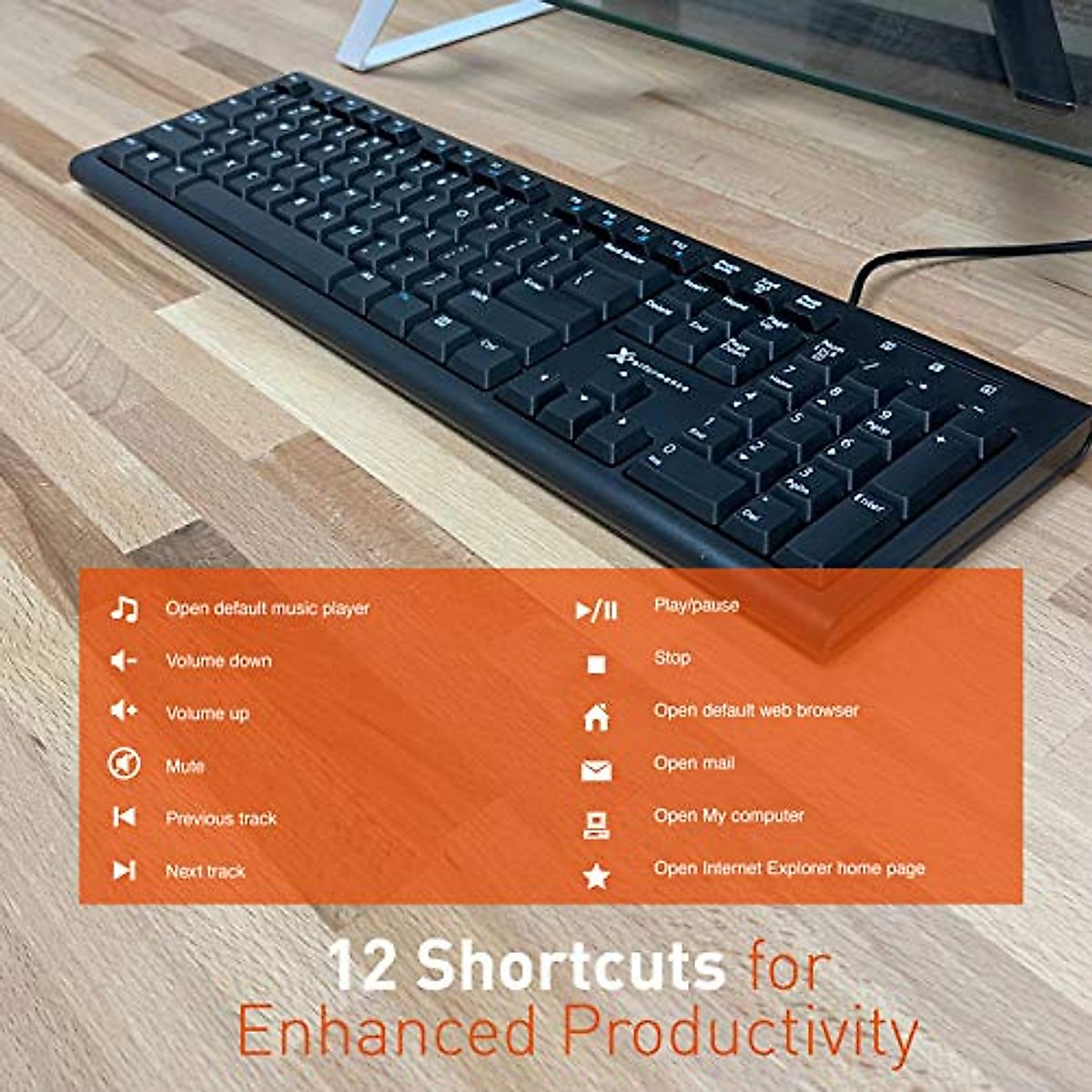 X9 Performance Wired Keyboard - USB Computer Keyboard Wired, Coated with Silver Zinc Zeolite - USB Keyboard for Laptop with 5FT Cable - Wired Computer Keyboard for PC | Chromebook - Perfect for Office