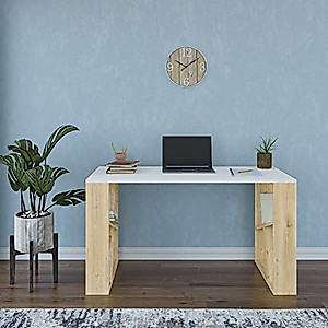 Ada Home Decor Brian Modern White & Oak Desk 29.53'' H x 55.12'' W x 23.62'' D/Office Desk/Computer Desk