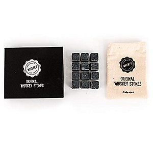 Premium Whiskey Stones Gift Set with 12 Pcs Stones and Bag. Whiskey, Bourbon, Cognac, Scotch,Gin, Wine Beverage. Marble Reusable Ice Cubes. Birthday Gift for Whiskey Lovers.… (Dark Grey)