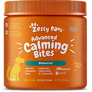 Zesty Paws Calming Soft Chews for Dogs - Melatonin, Ashwagandha + Multifunctional Supplements for Dogs - Glucosamine Chondroitin for Joint Support