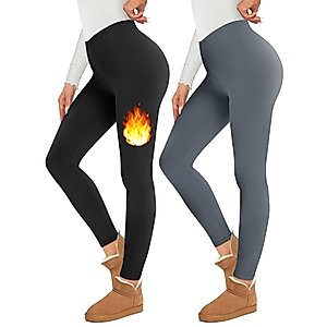 Happy.angel 2 Pack Fleece Lined Leggings Women, Thermal Warm Black Winter Workout Yoga Leggings