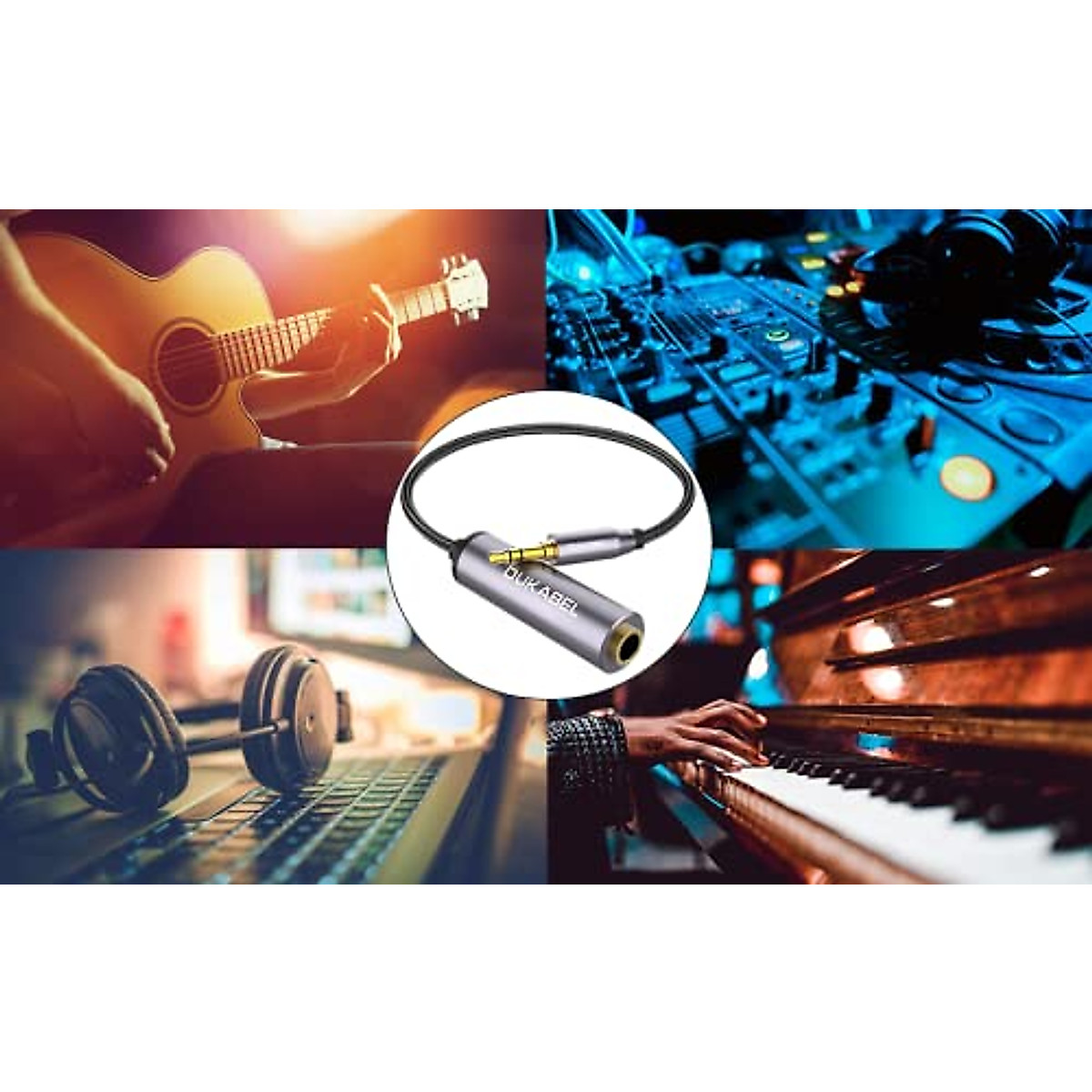 DUKABEL 1/4 to 3.5mm Adapter, 1/4 Inch Female to 3.5mm Male Headphone Adapter, TopSeries 6.35mm to 3.5mm Mini Stereo Adapter for Headphone, Guiter, Amp etc. - 30CM/12 inch