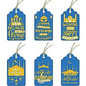 120 Pcs Ramadan Mubarak Gift Tags, Eid Mubarak Gift Tag Lables, Ramadan Decorations for Home Ramadan Kareem Eid Mubarak Gift Bag Tags Lable Islamic Muslim Party Favor and Supplies