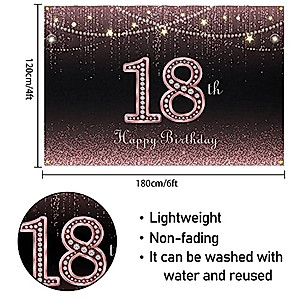 HAMIGAR 6x4ft Happy 18th Birthday Banner Backdrop - 18 Years Old Birthday Decorations Party Supplies for Girls - Rose Gold