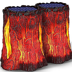 TomCare Solar Lights Outdoor Upgraded Larger Size Flickering Flame Solar Stump Lights Outdoor Decorative Solar Lantern Waterproof Patio Lights Christmas Decorations Lighting for Deck Garden, 2 Pack