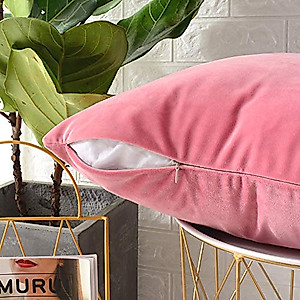 MERNETTE Pack of 2, Velvet Soft Decorative Square Throw Pillow Cover Cushion Covers Pillow case, Home Decor Decorations for Sofa Couch Bed Chair 22x22 Inch/55x55 cm (Pink)