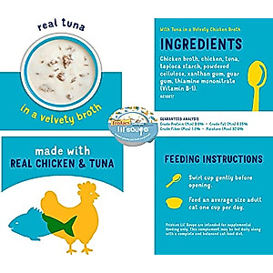 ILC Buy Lil Soups for Cats Bundle, 4 Flavor Variety, (2) Each: Shrimp, Sockeye Salmon, Tuna, Flaked Chicken (1.2 Ounces) Plus a Noisy Cat Toy Ball and Magnet