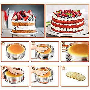HAOYING 4 PCS Bakeware Set, 7-Layer Cake Slicer Cutter 9.5"-12",Cake Ring 6"-12", Square Cake Mold 6"-11", Heart Shape Cake Mold 4", Stainless Steel Pastry Slicing Rings Mousse Mould Baking Tools