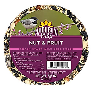 Audubon Park Nut & Fruit Snack Stack Wild Bird Food, Bird Seed Cake for Outside Feeders, 6-Pack