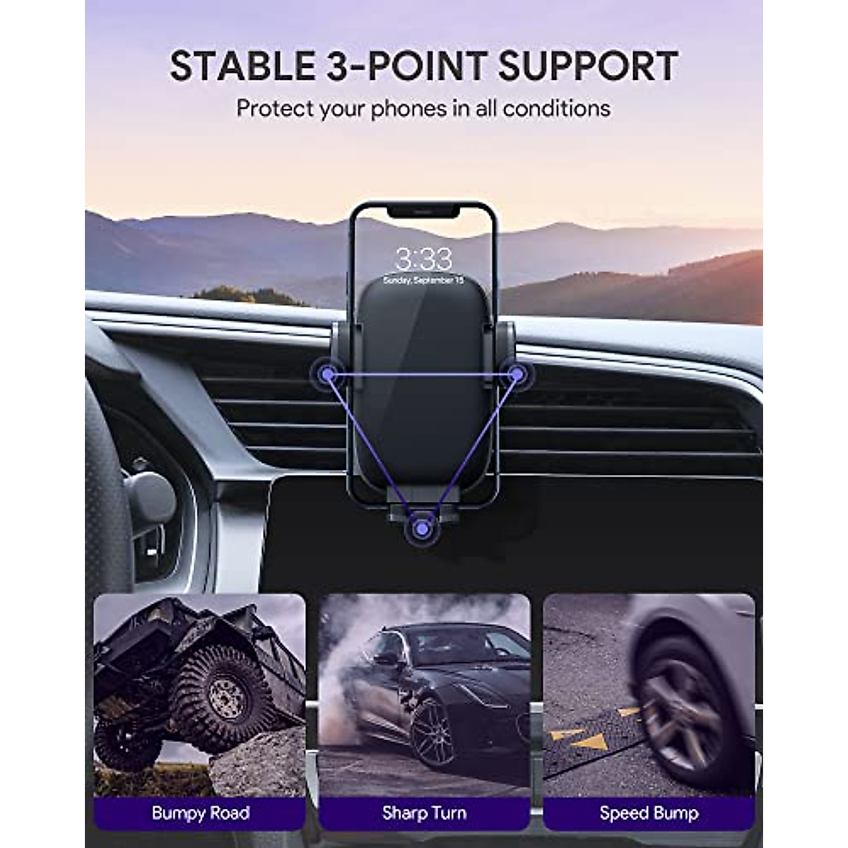HHJ Phone Mount for Car [Super Stable & Easy] Upgraded Air Vent Clip Car Phone Holder Mount Fit for All Cell Phone with Thick Case Handsfree Car Mount for iPhone Automobile Cradles Universal