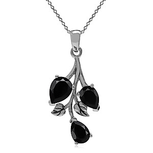 Silvershake 2.3 Ct Natural Black Onyx 925 Sterling Silver Leaf Pendant with 18 Inch Chain Necklace Gemstone Jewelry for Women