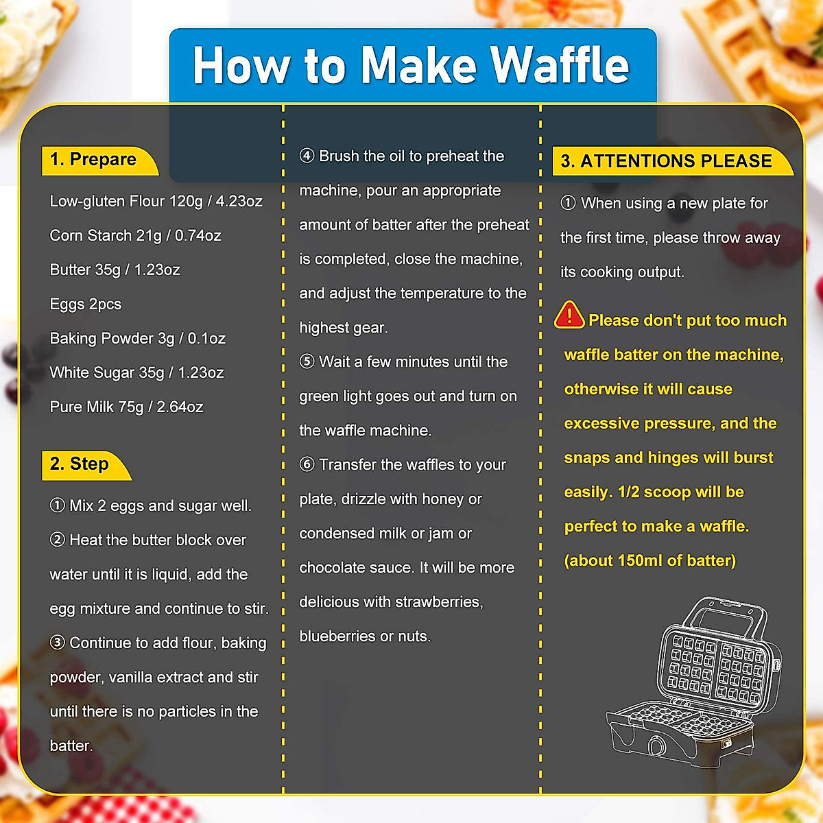 Metine Waffle Makers, 3-in-1 Waffle Iron Panini Press Sandwich Maker with Removable Plates, 5-gears Temperature Control Non Stick Coating Cool Touch Handle Anti-skid Feet for Breakfast 1200W 120V