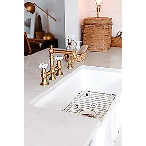 Kingston Brass KS7277PXBS English Country 8" Bridge Kitchen Faucet with Sprayer, Brushed Brass