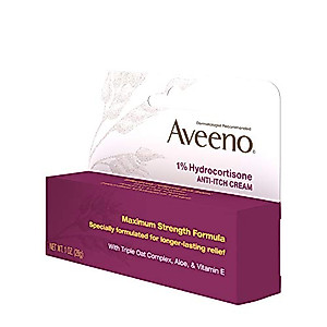 Aveeno Maximum Strength 1% Hydrocortisone Anti-Itch Cream, Triple Oat, Aloe & Vitamin E for Itch Relief from Eczema, Psoriasis, Insect Bites, Poison Ivy, Oak & Sumac & Detergents, 1 oz