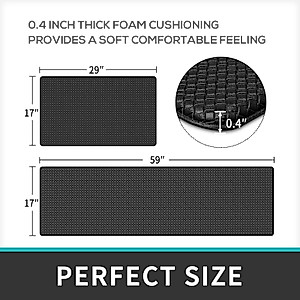 DEXI Kitchen Rugs and Mats Cushioned Anti Fatigue Comfort Runner Mats for Floor Rugs Waterproof Standing Rugs Set of 3,17"x29"+17"x59"+17"x59" Black