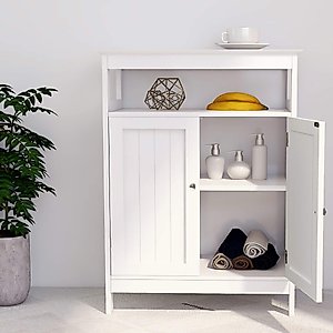 FRANSOUL Bathroom Floor Practical Storage Cabinet with a Double Shutter Door and Shelf for Kitchen, Entrance Area, Living Room, Include Ample Space,Easy to Assemble,White