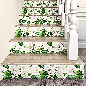 STICKEEP White Floral Peel and Stick Wallpaper Green Leaf Wallpaper 24” x 118” Removable Floral Contact Paper Peel and Stick Flower Wall Paper Vinyl Roll Wallpaper for Bedroom Walls Cabinets Shelves