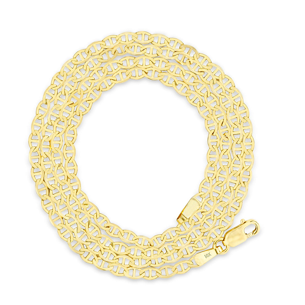 Nuragold 10k Yellow Gold Solid 2.5mm Anchor Mariner Link Chain Pendant Necklace, Womens Mens Jewelry 16" 18" 20" 22" 24" 26"