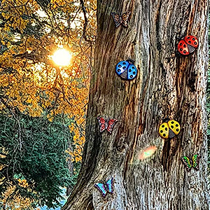 foxany Metal Butterfly Wall Decor, 4 Butterflies and 4 Dragonfly, 4 Ladybugs Wall Decor Sculpture, Hanging Outdoor Garden Fence Art for Patio, Backyard, Home, Farmhouse, Set of 12