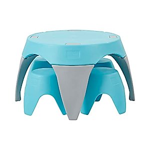 ECR4Kids Ayana Table and Stool Set, Kids Furniture, Cyan/Light Grey, 5-Piece