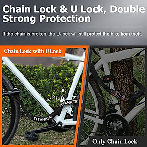 Titanker Bike Chain Lock with U Lock, 3 Feet Bicycle Chain Locks with 2 Keys, 6mm Thick Chain Lock with 14mm Thick Heavy Duty U Lock Anti-Theft Bike Lock for Bicycles, Motorbikes, Mopeds, Scooters