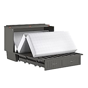AFI Nantucket Murphy Bed Chest Queen Grey with Charging Station & Cool Soft Mattress